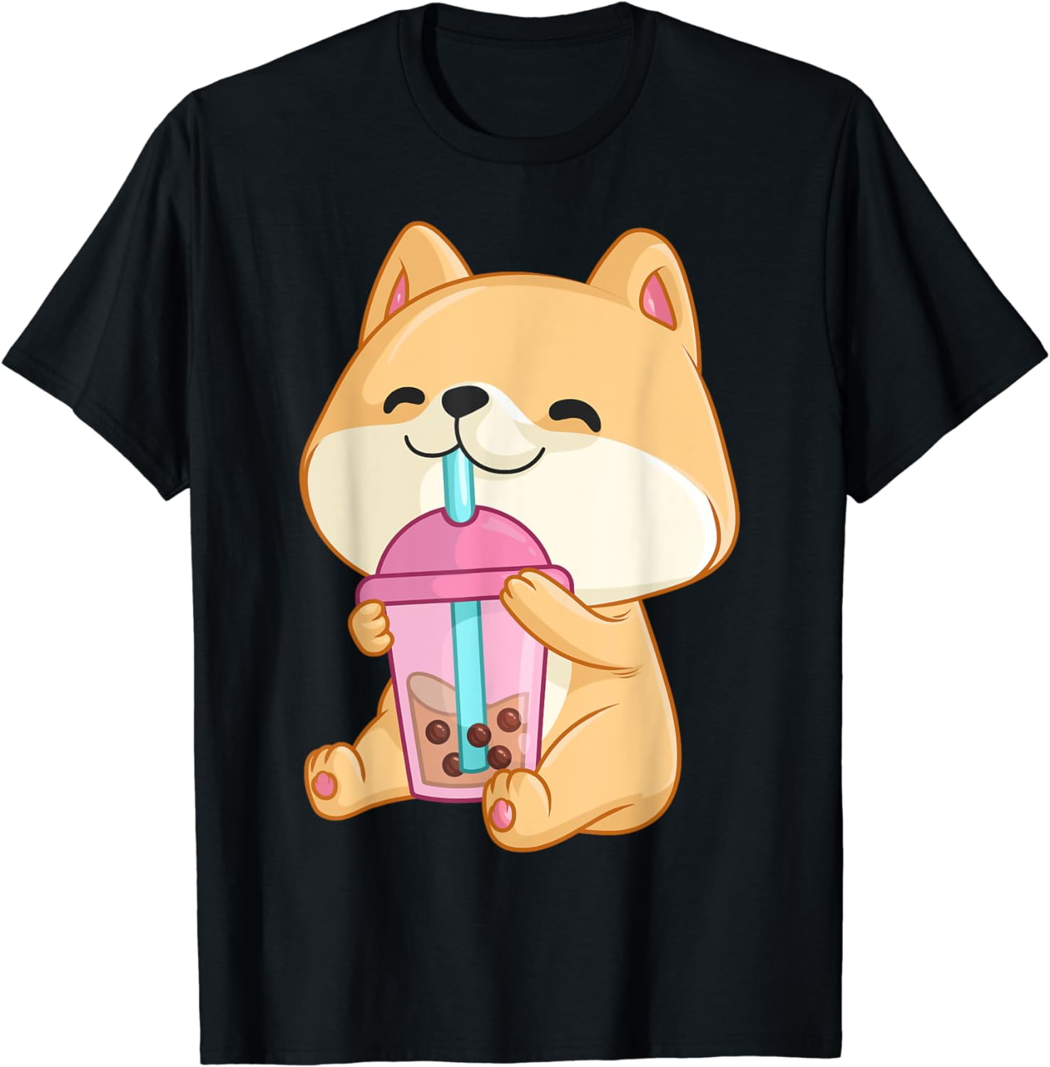 Kawaii Bubble Tea Boba Shirt Women Girls, Japanese Shiba Inu T-Shirt ...