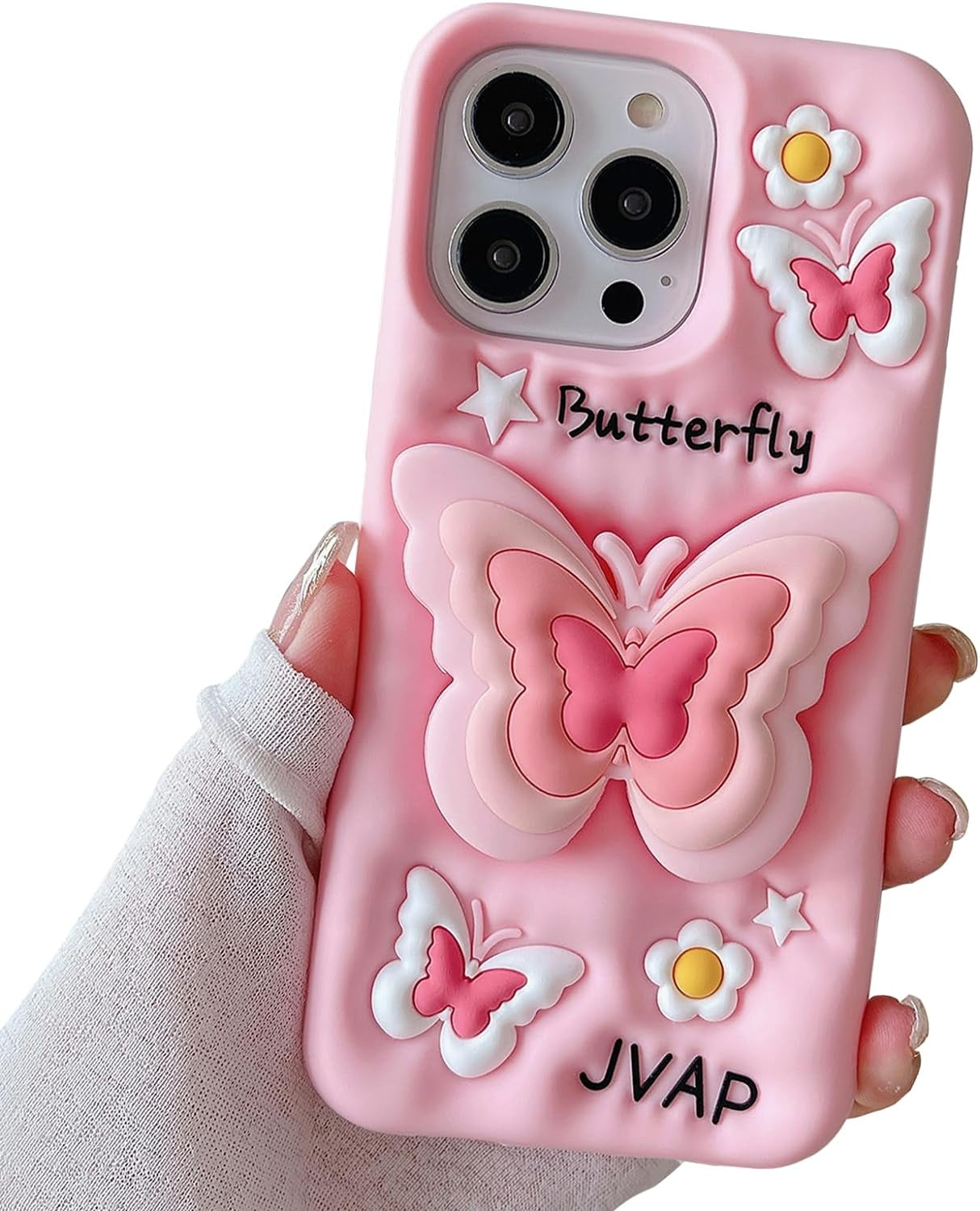 Kawaii Butterfly Stand for iPhone 15 Case，[Cute 3D Cartoon Pink ...