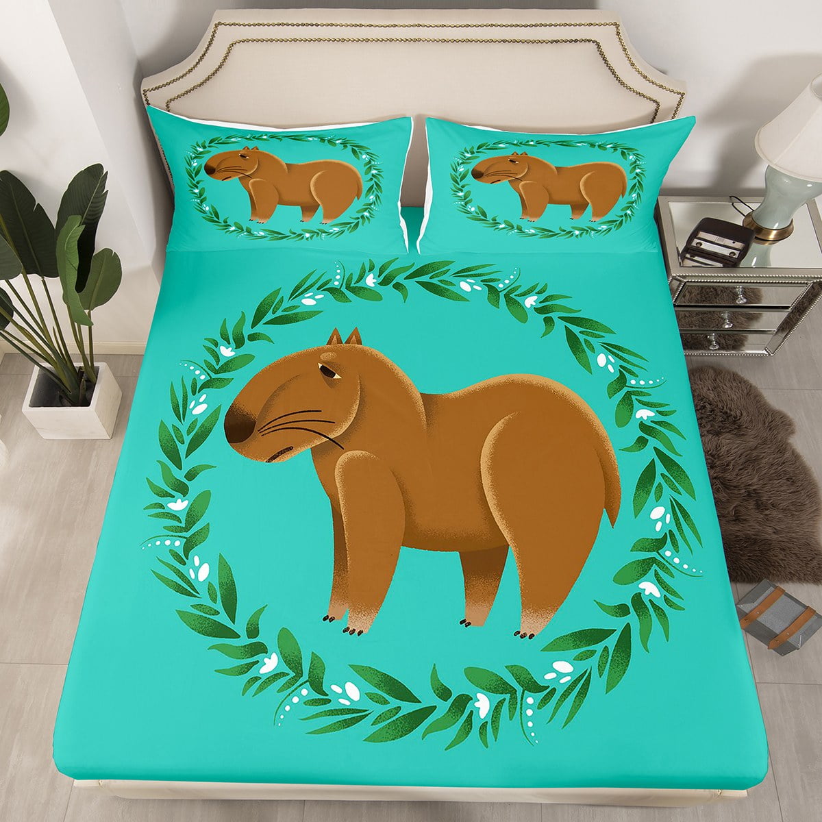 Kawaii Capybara Bed Set Full for Toddler Kids, Brown Capybara Bed ...