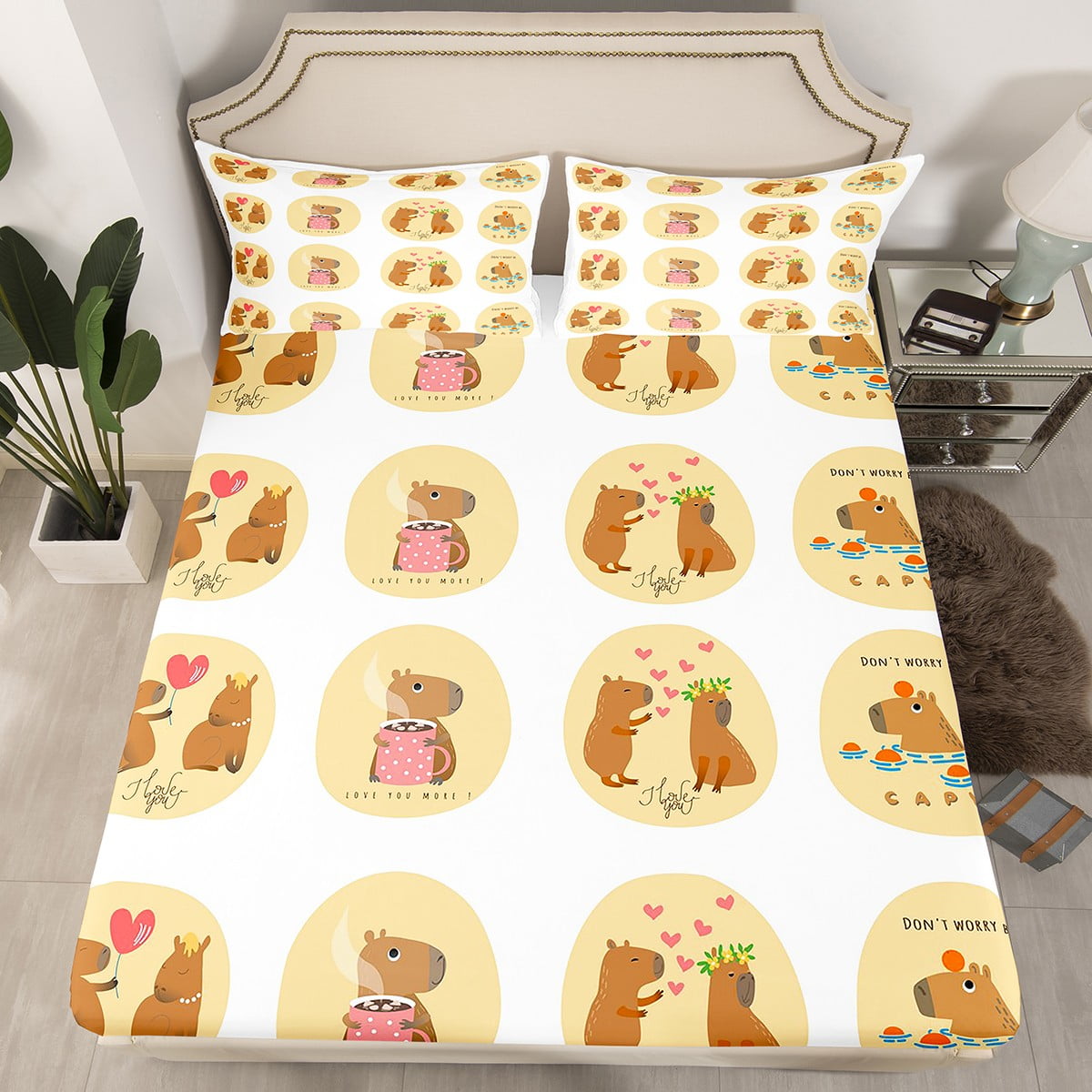 Kawaii Capybara Bed Sheets Brown Capybara Bed Set Queen Size, Cute ...