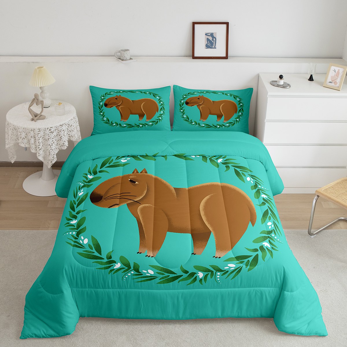 Kawaii Capybara Bedding Queen, Brown Capybara Comforter Set Funny ...