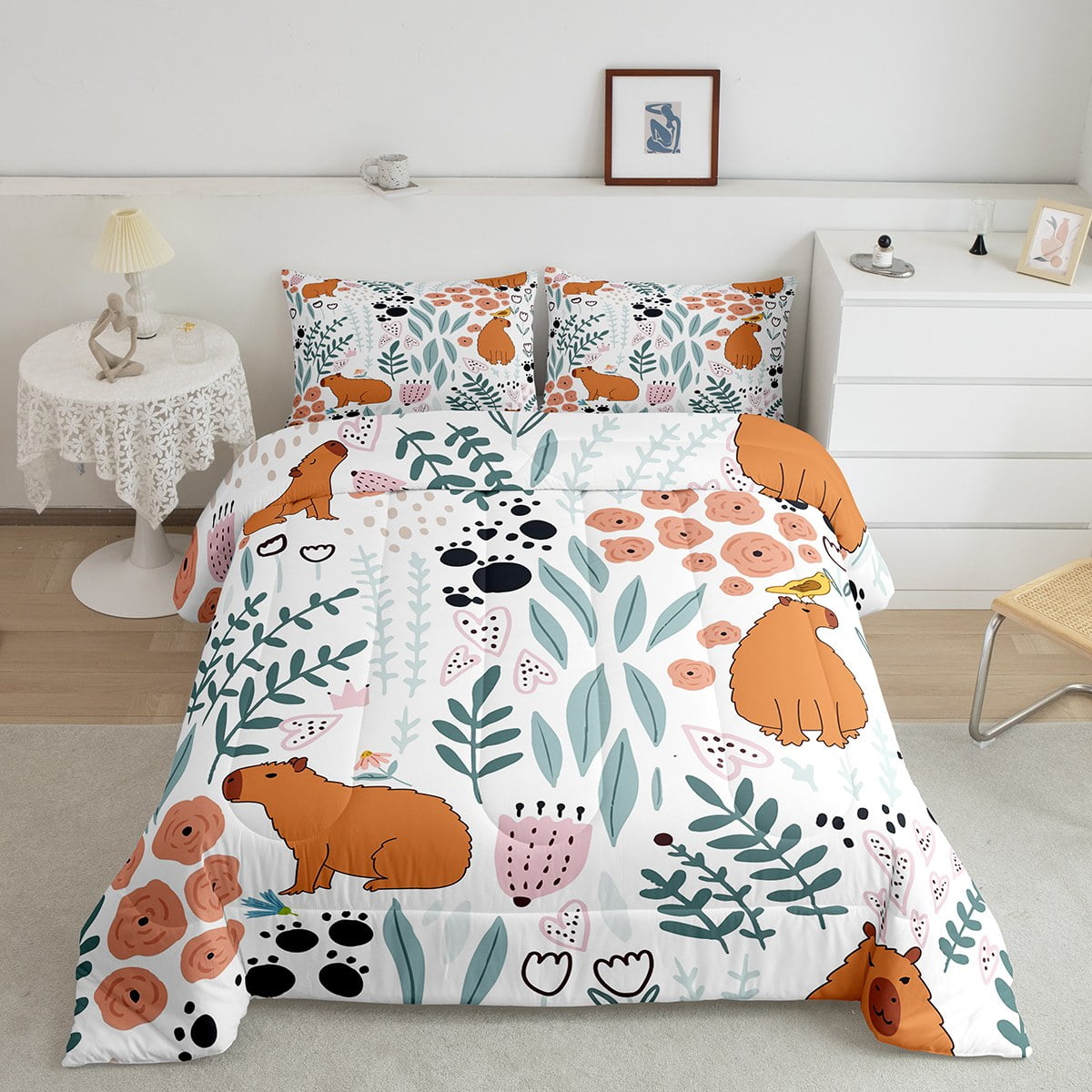 Kawaii Capybara Bedding Set,Cartoon Capybara Comforter Set Queen,Cute ...