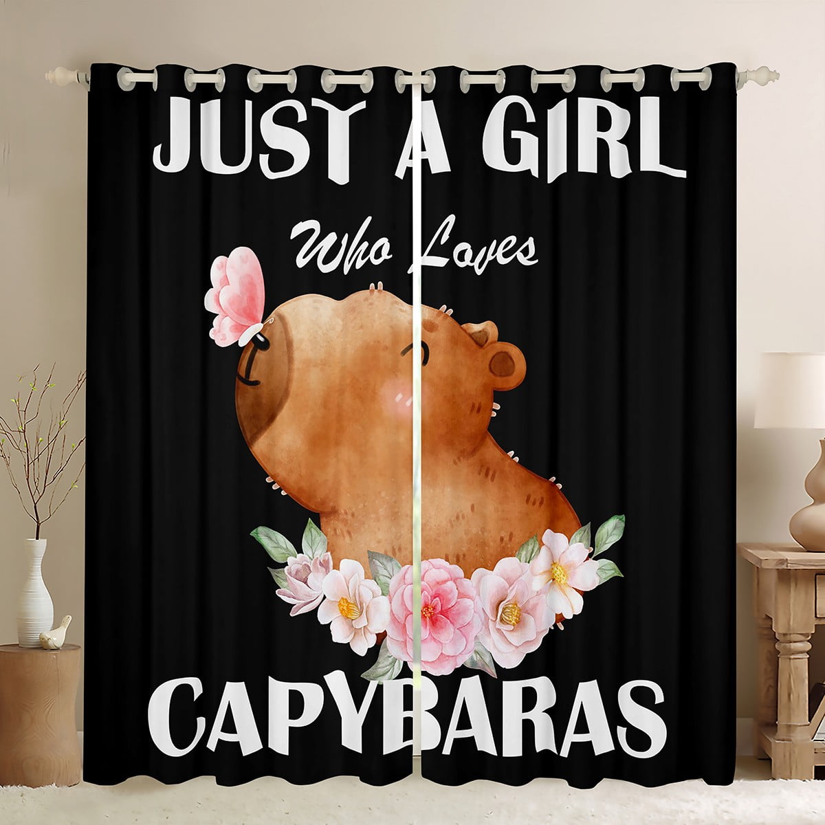 Kawaii Capybara Blackout Curtains Botanical Flowers Curtains Gifts for ...