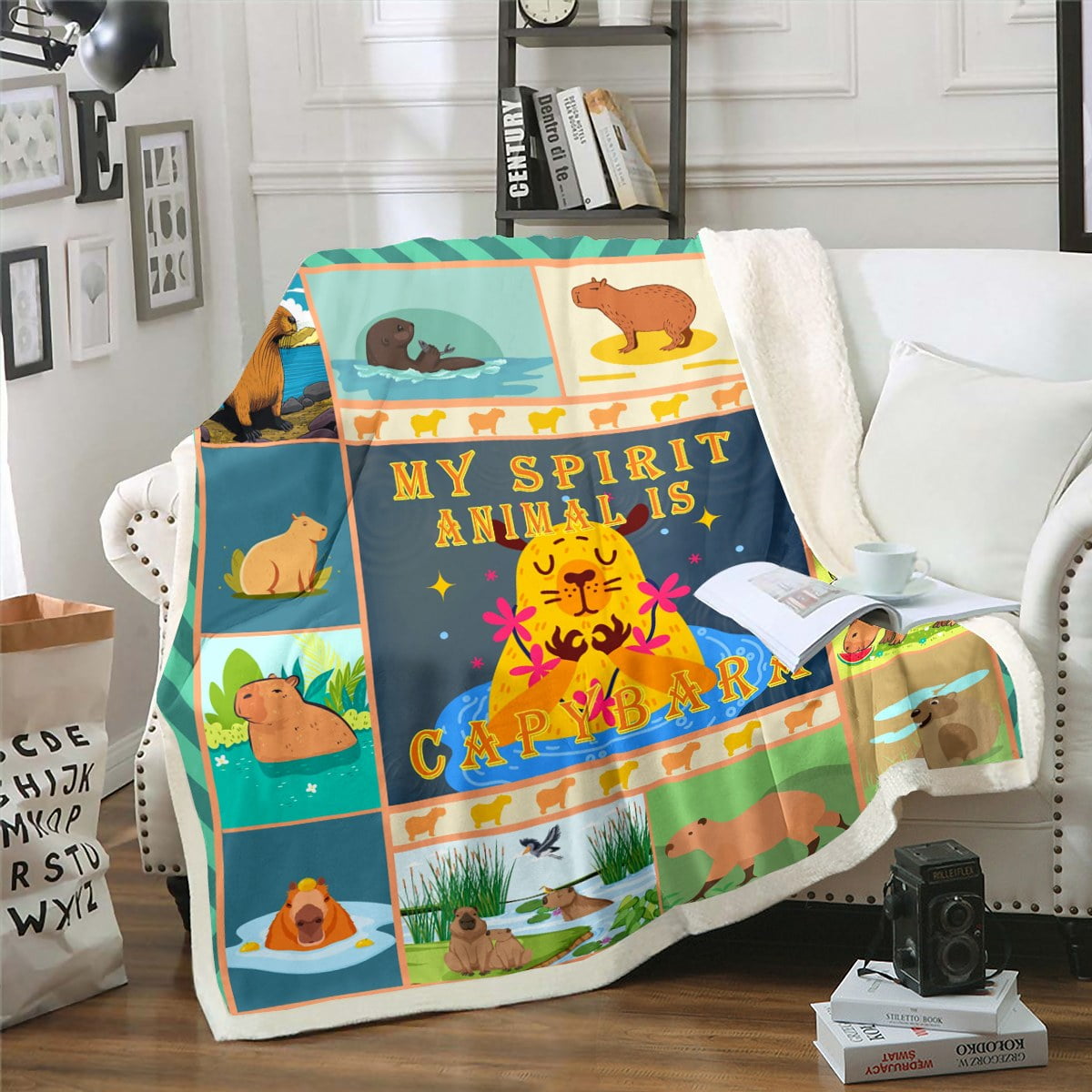 Kawaii Capybara Blanket Geometry Patchwork Throw Blanket Cute Rodent ...