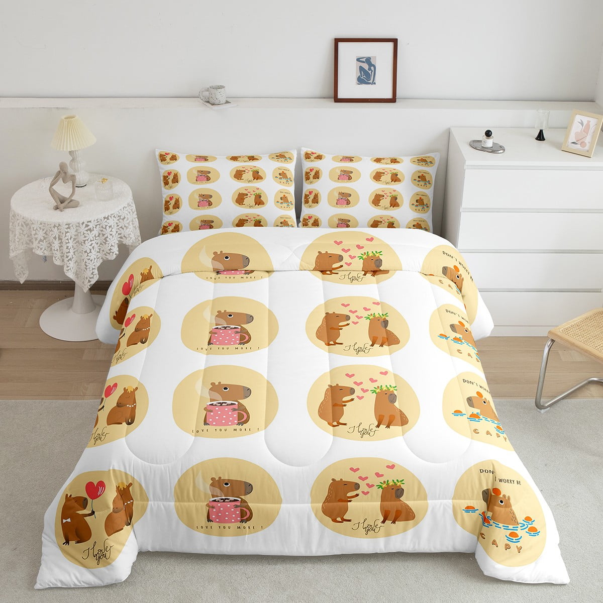 Kawaii Capybara Comforter Set Brown Capybara Bedding Full Size, Cute ...