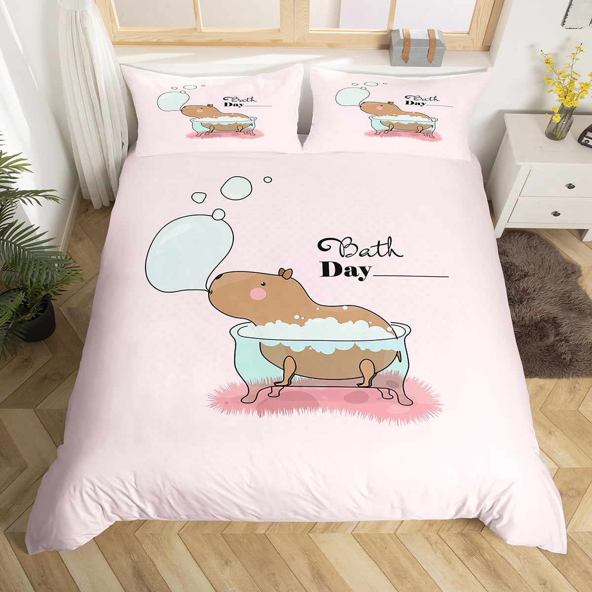 Kawaii Capybara Duvet Cover Queen , Funny Rodent Animal Comforter Cover ...