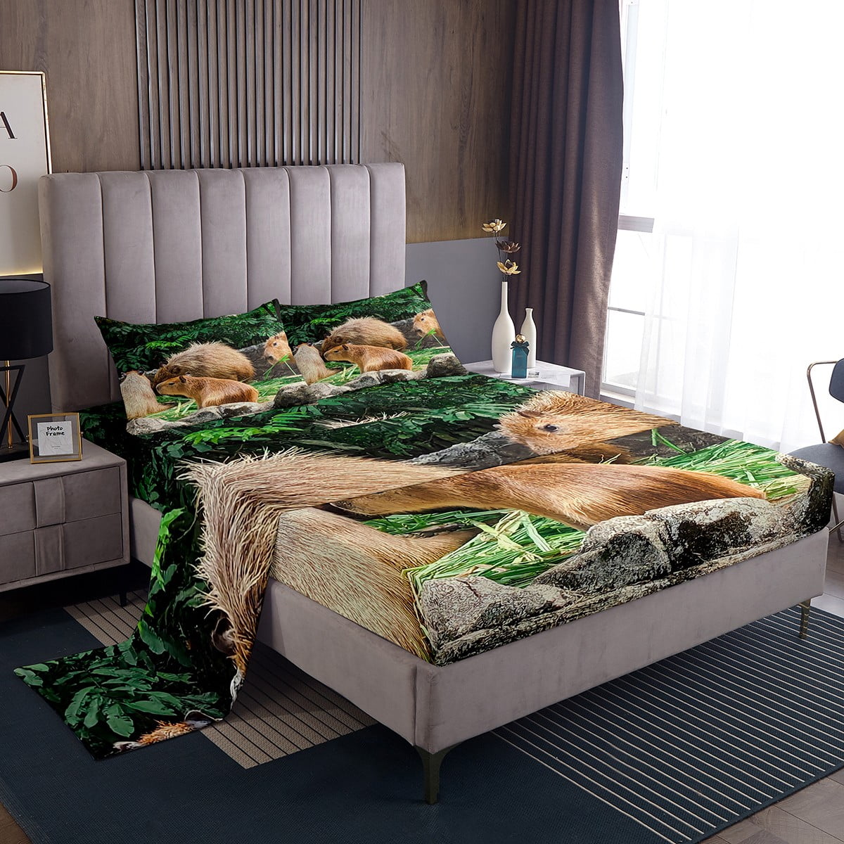 Kawaii Capybara Fitted Sheet ,Eating Capybaras Funny Bed Sheets Full ...