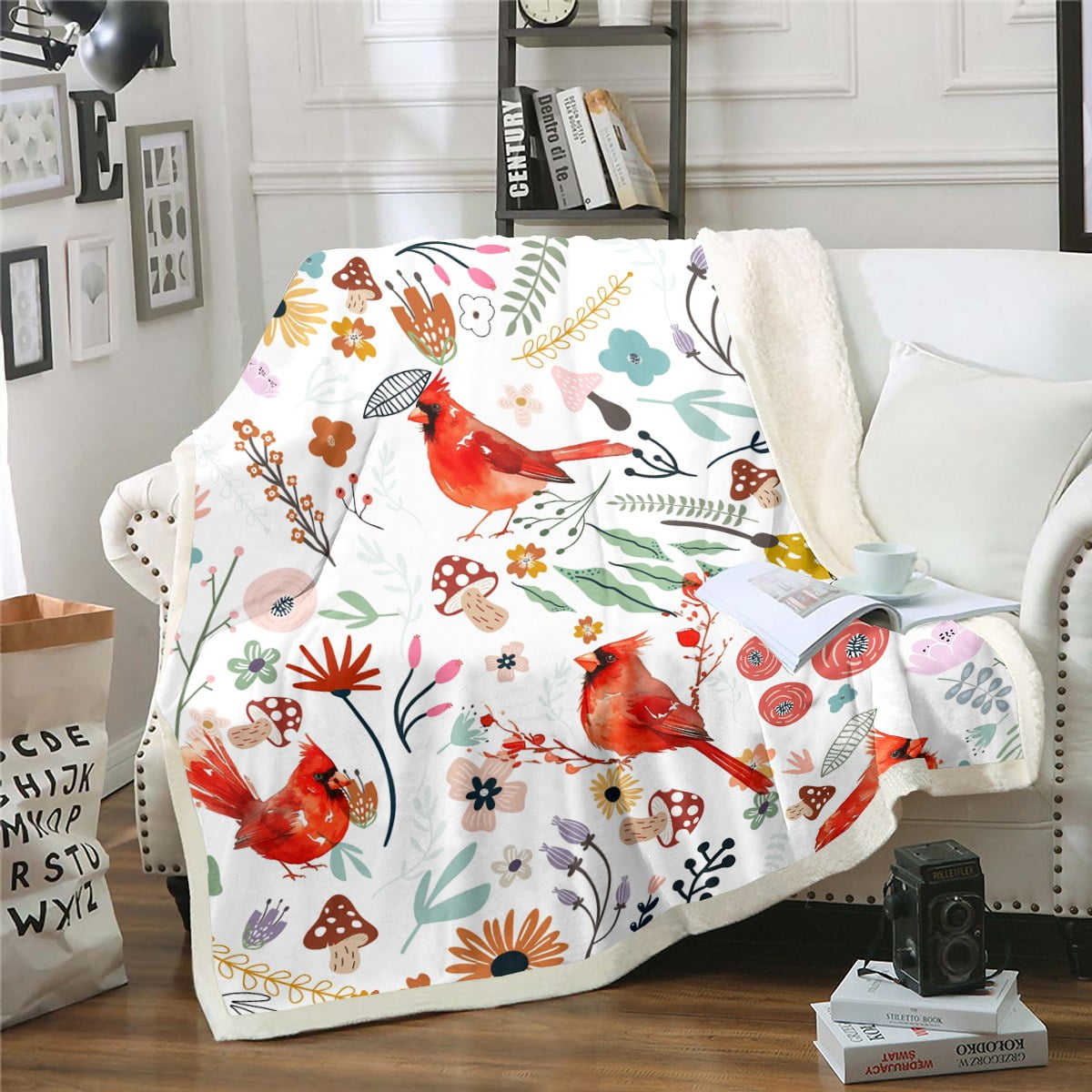 Kawaii Cardinal Blanket Mushroom Floral Throw Blanket 30"x40",Cartoon ...