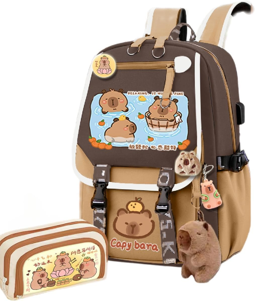 Kawaii Cartoon Capybara Large Capacity Backpack for Women Cute Flap ...