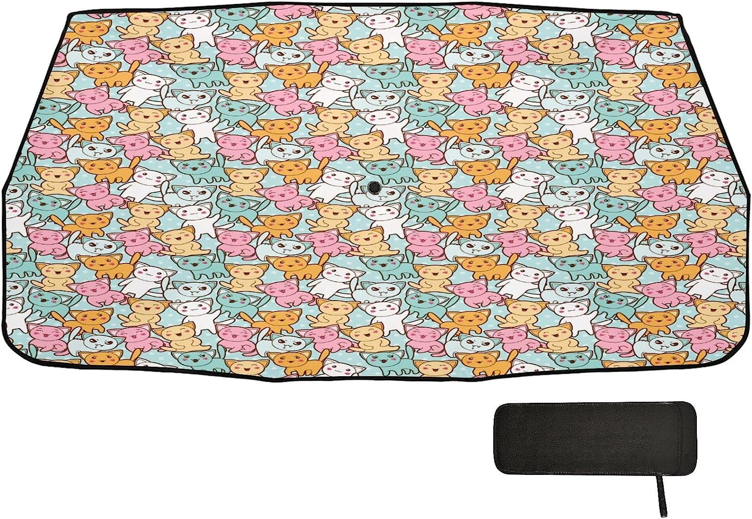 Kawaii Cartoon Pattern with Cute Cats Green Car Windshield Sun Shade ...