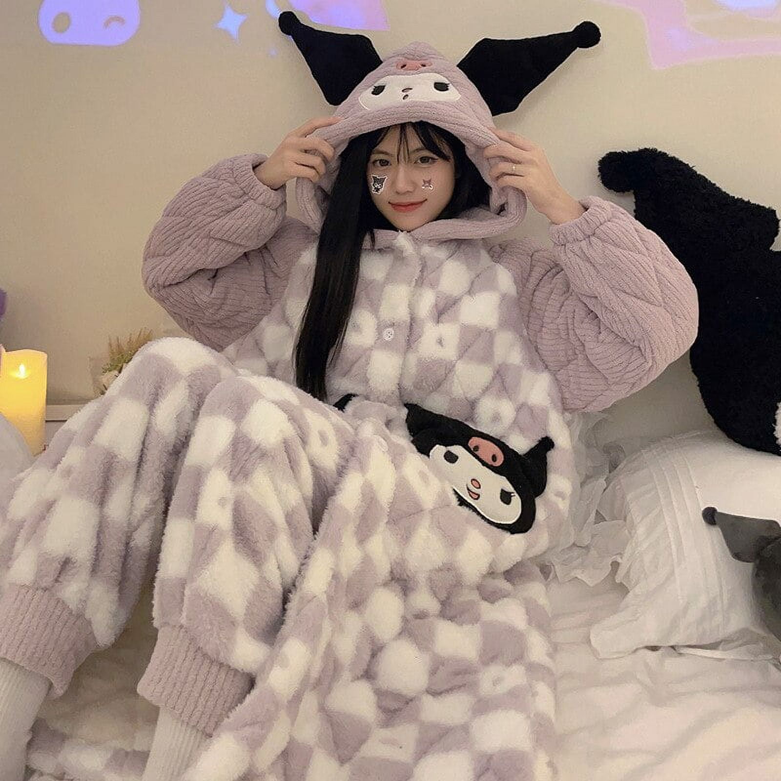 Kawaii Cartoon Sanrio Hello Kittyed Black Melody Cinnamonroll Pajamas ...