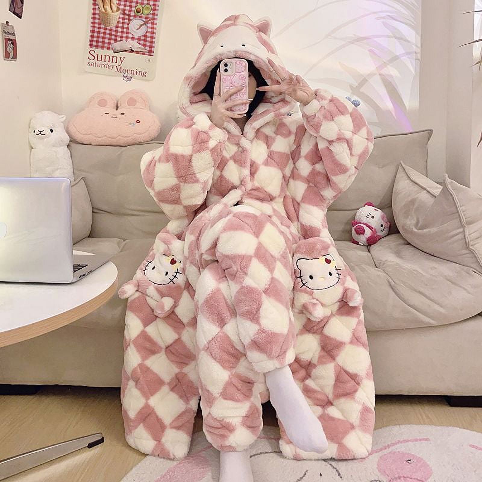 Kawaii Cartoon Sanrio Hello Kittyed Black Melody Cinnamonroll Pajamas ...