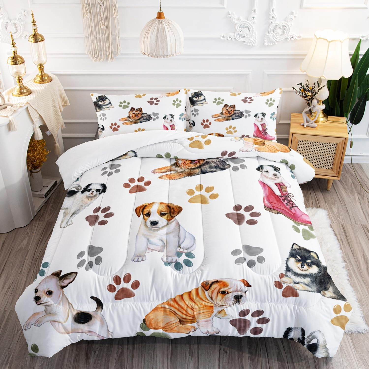 Kawaii Cartoon All kinds of Dogs Animal Themed Comforter 3Pcs Twin ...