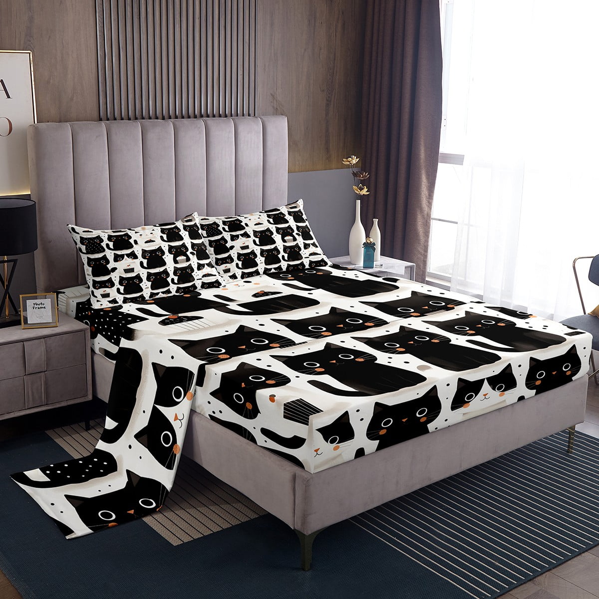Kawaii Cat Bed Sheets Set Black Cat Twin Sheets,Pet Kitten Cute Sheet ...