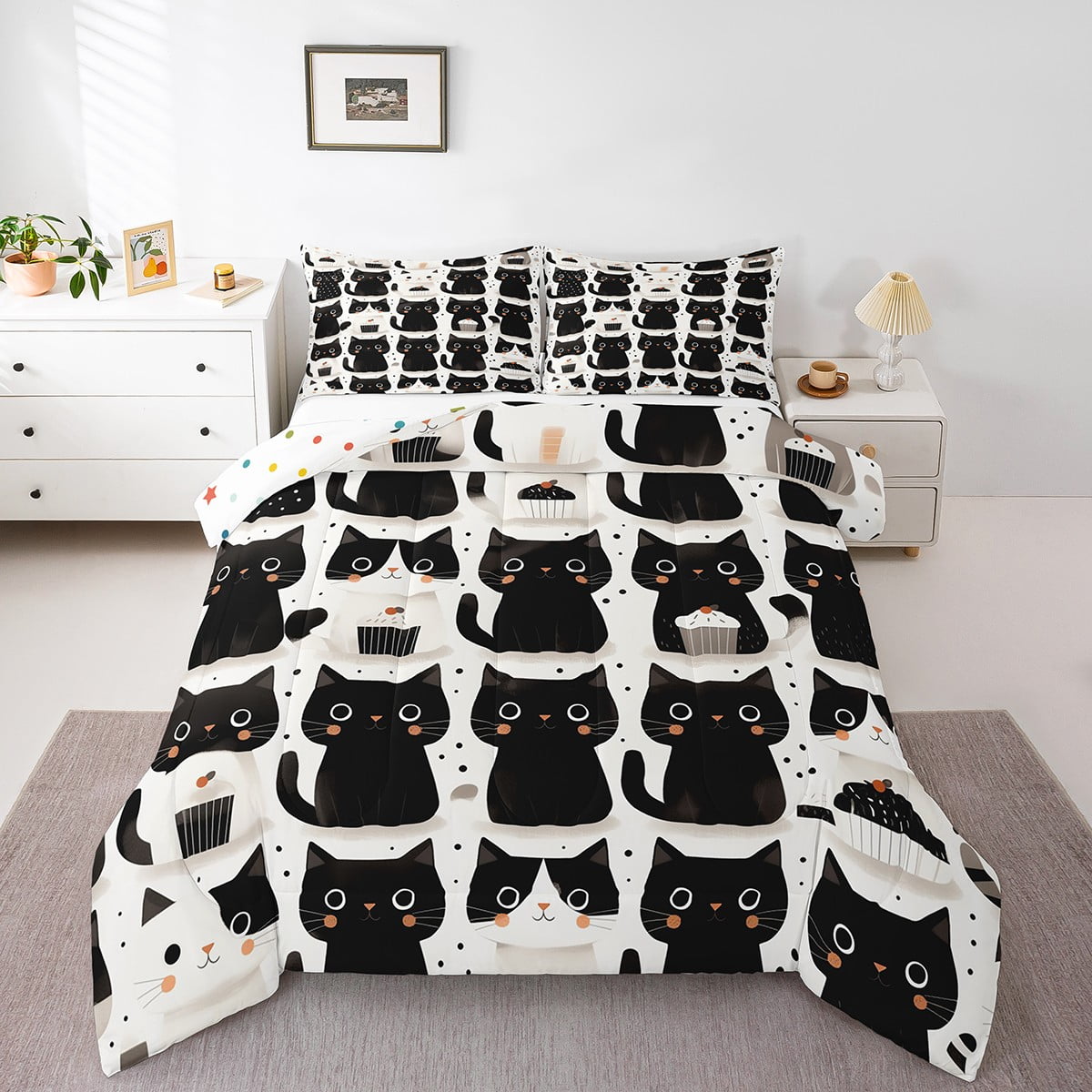 Kawaii Cat Bedding Sets Black Cat Twin Comforter Set,Pet Kitten Cute ...