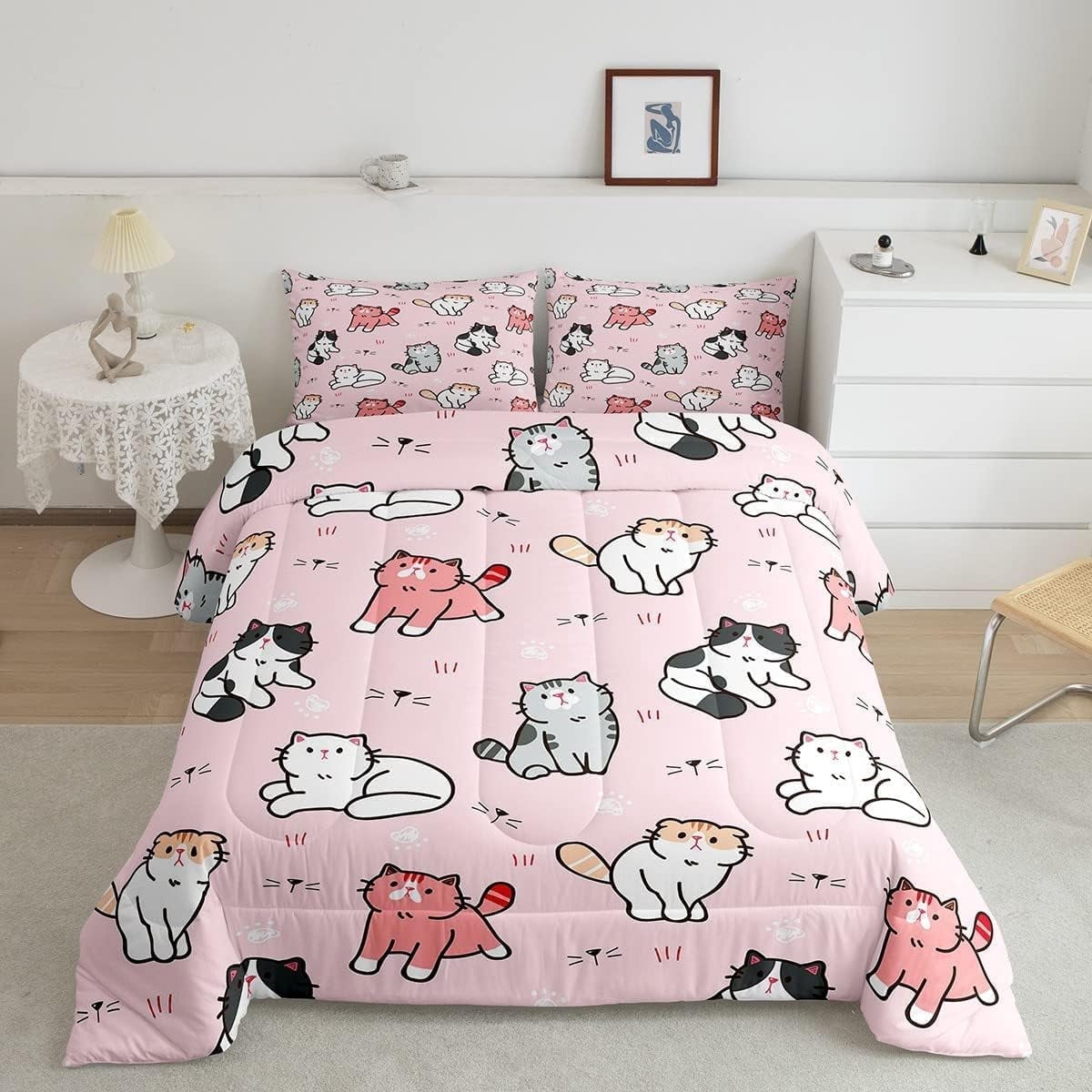 Kawaii Cat Bedding Twin Rainbow Kitten Comforter Set Cute Pet Bedding ...