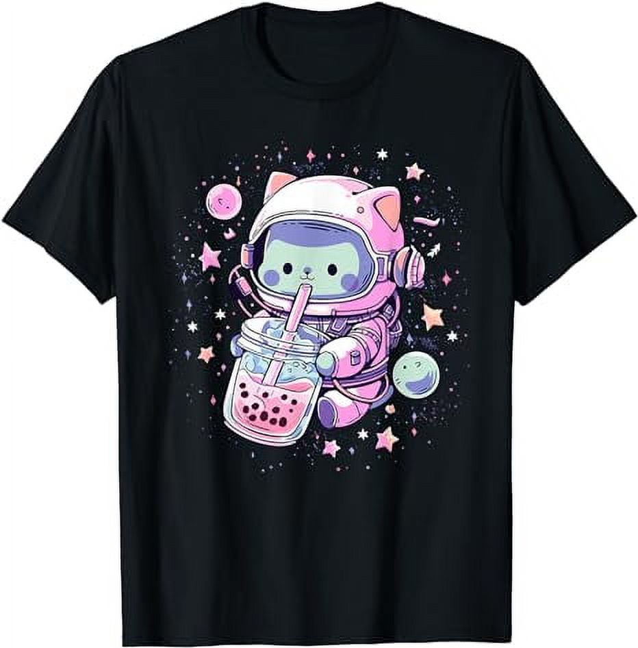 Kawaii Cat Bubble Boba Tea In Space Astronaut Anime Girls T-Shirt ...