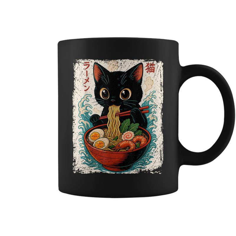 Kawaii Cat Eating Ramen Anime Japanese Noodles Cat Lover Coffee Mugs ...