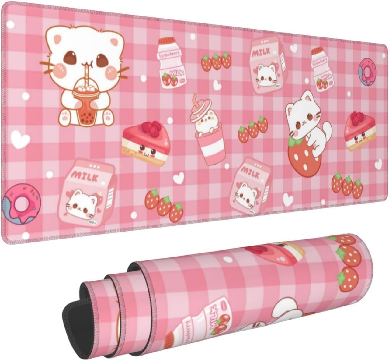 Kawaii Cat Milk Strawberry Gaming Mouse Pad Extended Large Mouse Mat 31 ...
