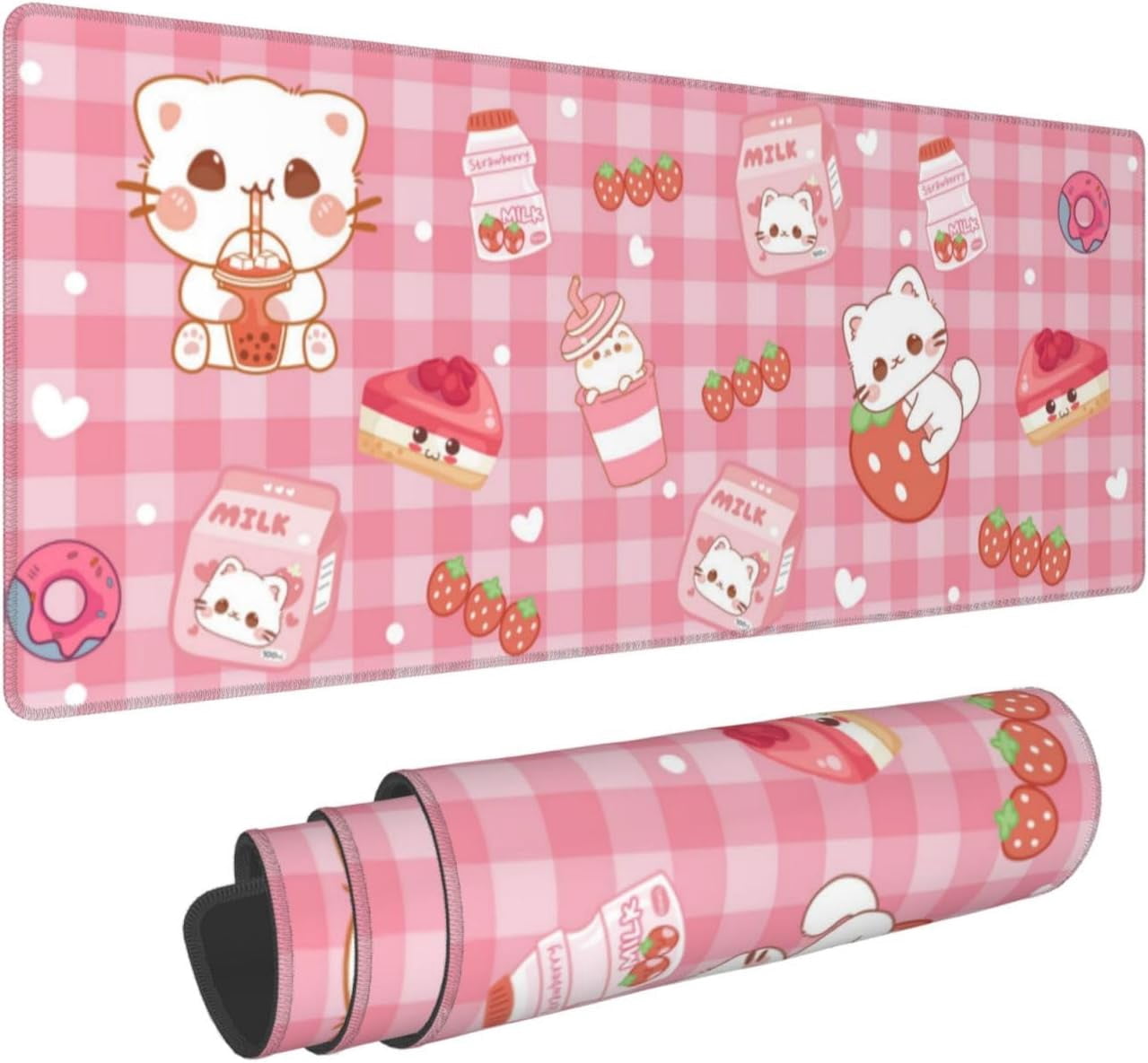 Kawaii Cat Milk Strawberry Gaming Mouse Pad Extended Large Mouse Mat 31 ...