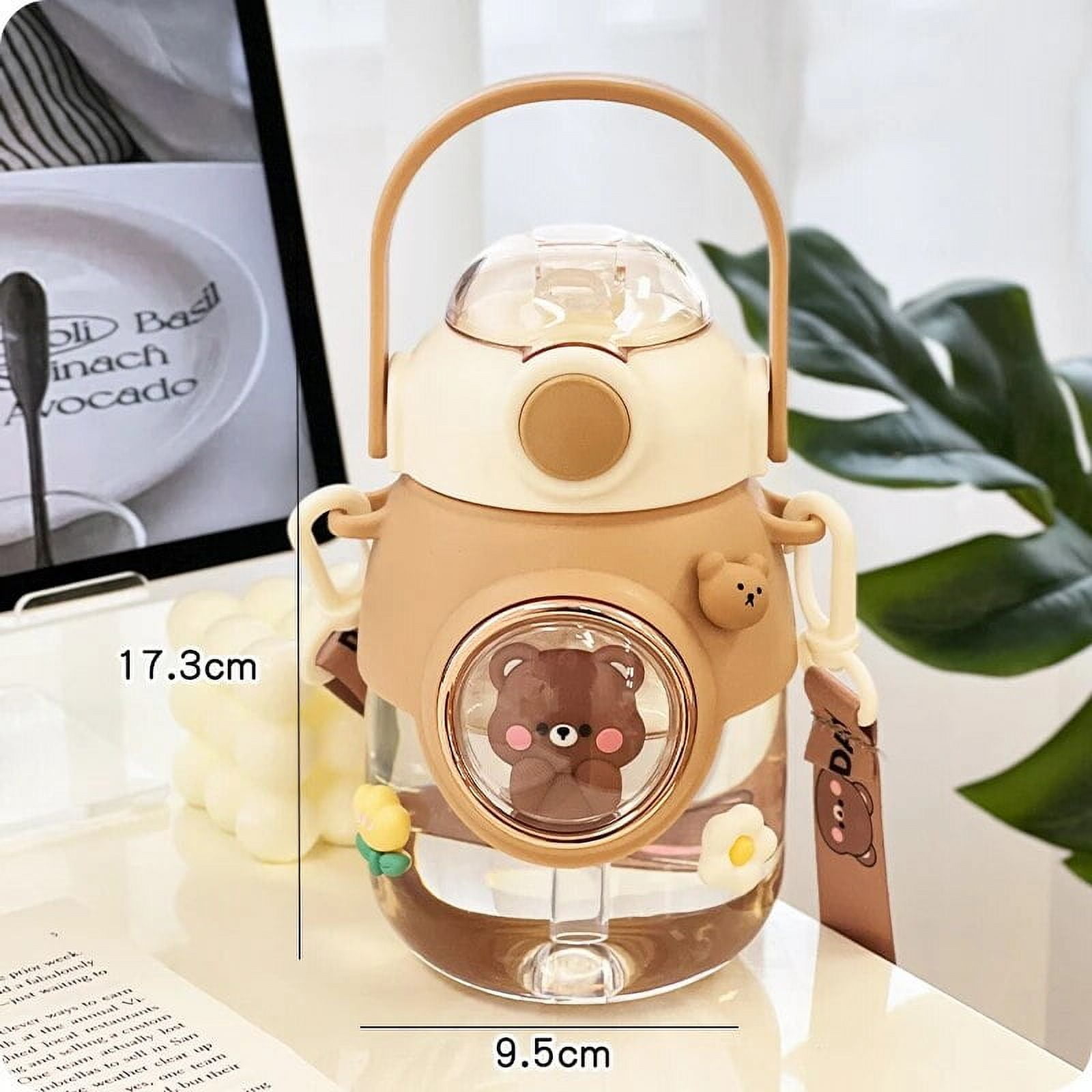 Kawaii Cat Panda Water Bottle with Straw Strap for Kids Girls BPA Free 820ml Cute Plastic Coffee ...