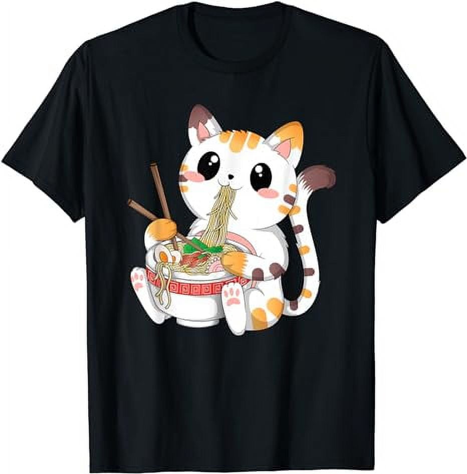 Kawaii Cat Ramen Noodles Anime Neko Japanese Manga Otaku T-Shirt ...