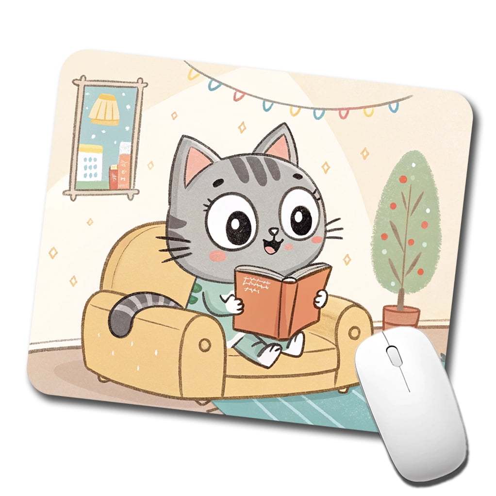 Kawaii Cat Reading Book On Couch Reader Mouse Pad Low Profile Gaming ...