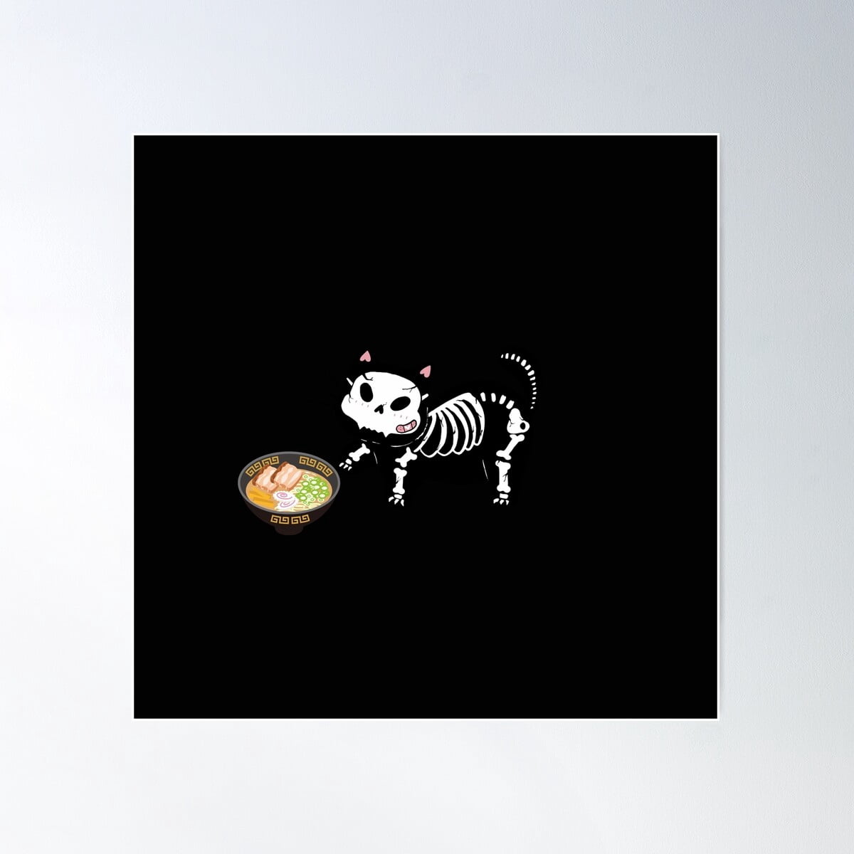 Kawaii Cat Skeleton Eating Ramen Poster Wall Art, Modern Wall Decor For ...