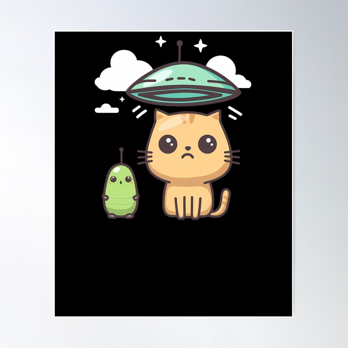 Kawaii Cat Ufo Meme Funny Surprised Scared Cat Selfie Poster Wall Art ...