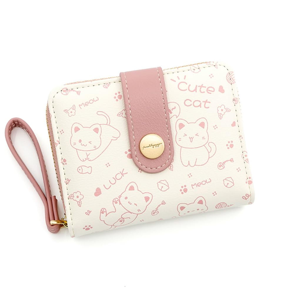 Kawaii Cat Wallet for Women Girls Cute Cartoon Cat Zipper Around Coin ...