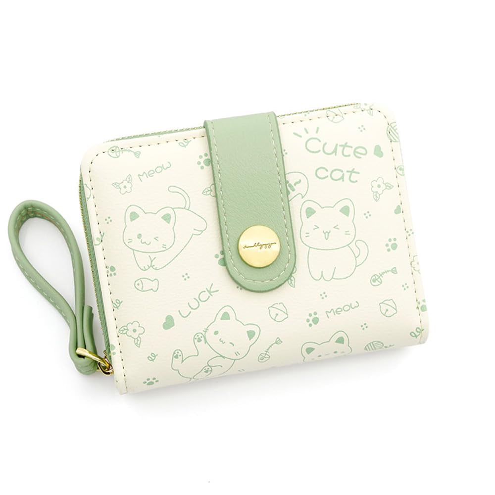 Kawaii Cat Wallet for Women Girls Cute Cartoon Cat Zipper Around Coin ...