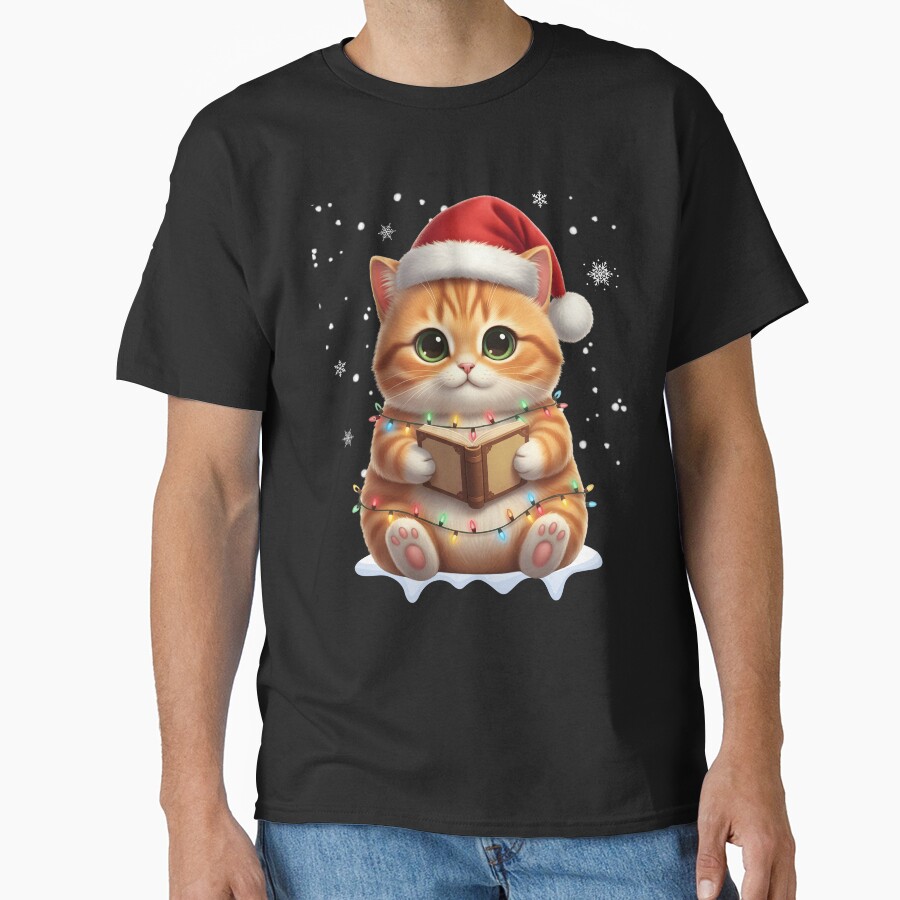 Kawaii Cat With A St. Nick Hat And A Christmas Reading Library For A ...