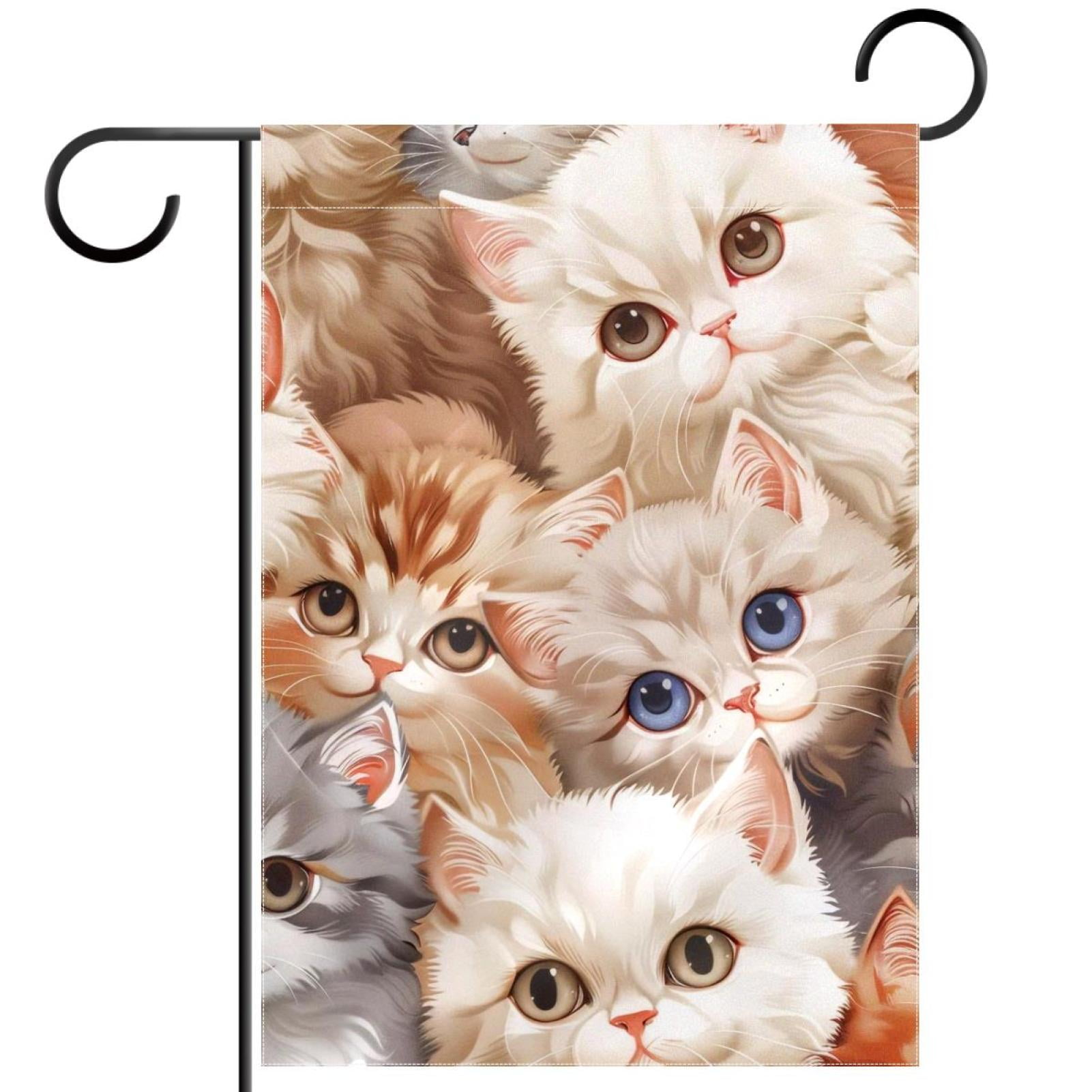Kawaii Cats Pattern Welcome Garden Flags, 12 x 18 Inch Double Sided ...