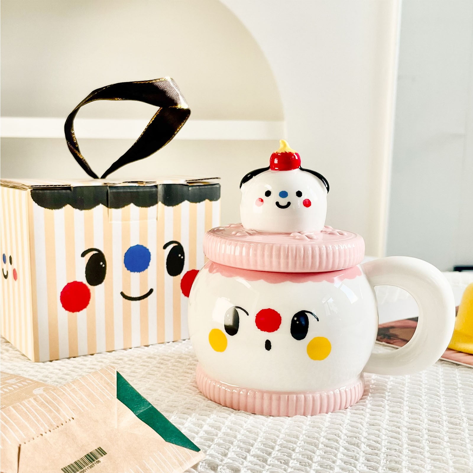 Kawaii Ceramic Mug Cup with Lid, Cute Christmas Mug, Sandwich Cookie ...