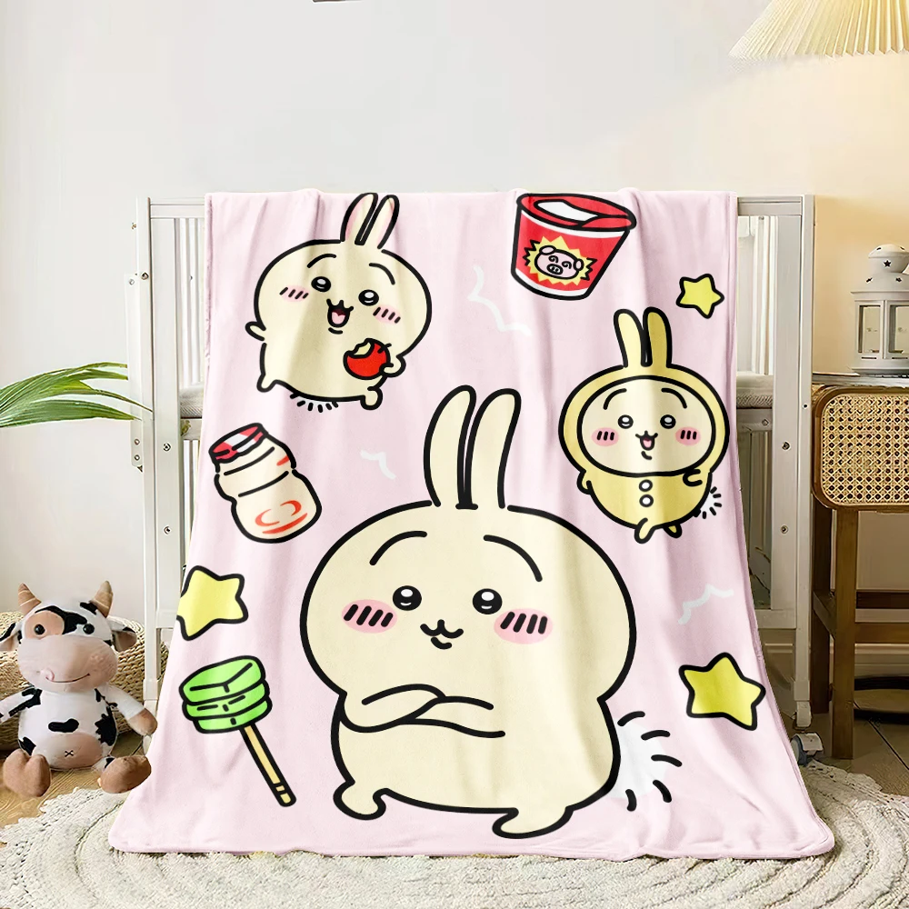 Kawaii Chiikawa Cartoon soft Blanket, Used for Sofa, Bedroom, Travel ...