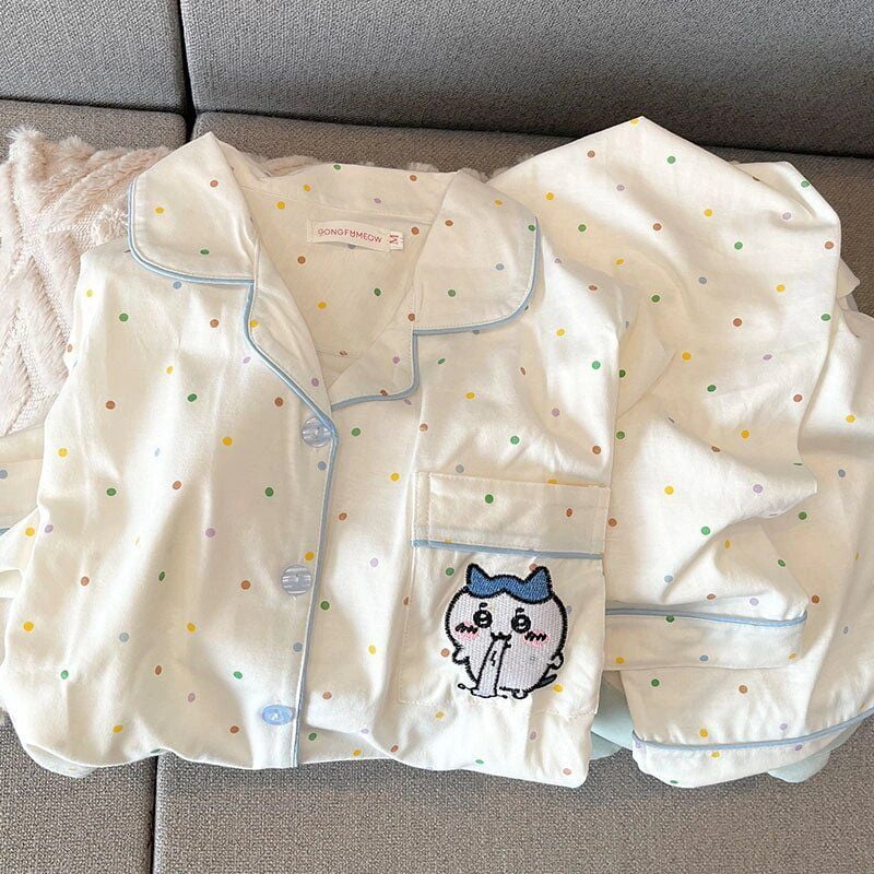 Kawaii Chiikawa Pajamas Set Usagi Hachiware Cartoon Long Sleeves ...