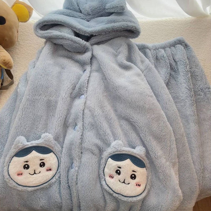 Kawaii Chiikawa Winter Hooded Nightgown Cute Cartoon Hachiware Usagi ...