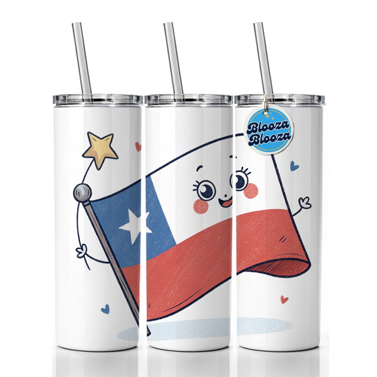 Kawaii Chile Flag 20oz Insulated Water Bottle Skinny Tumbler Includes ...