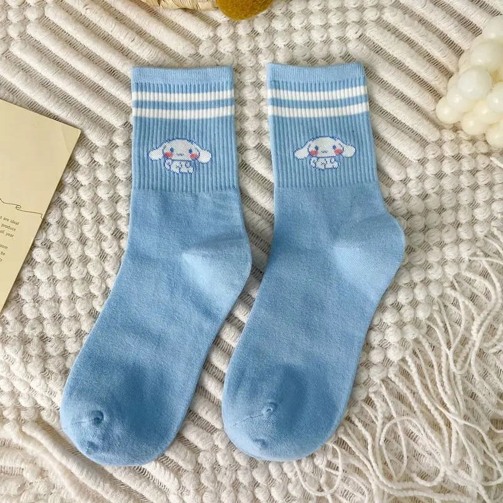 Kawaii Cinnamoroll Cartoon Socks Girls Blue Combed Cotton Midtube ...
