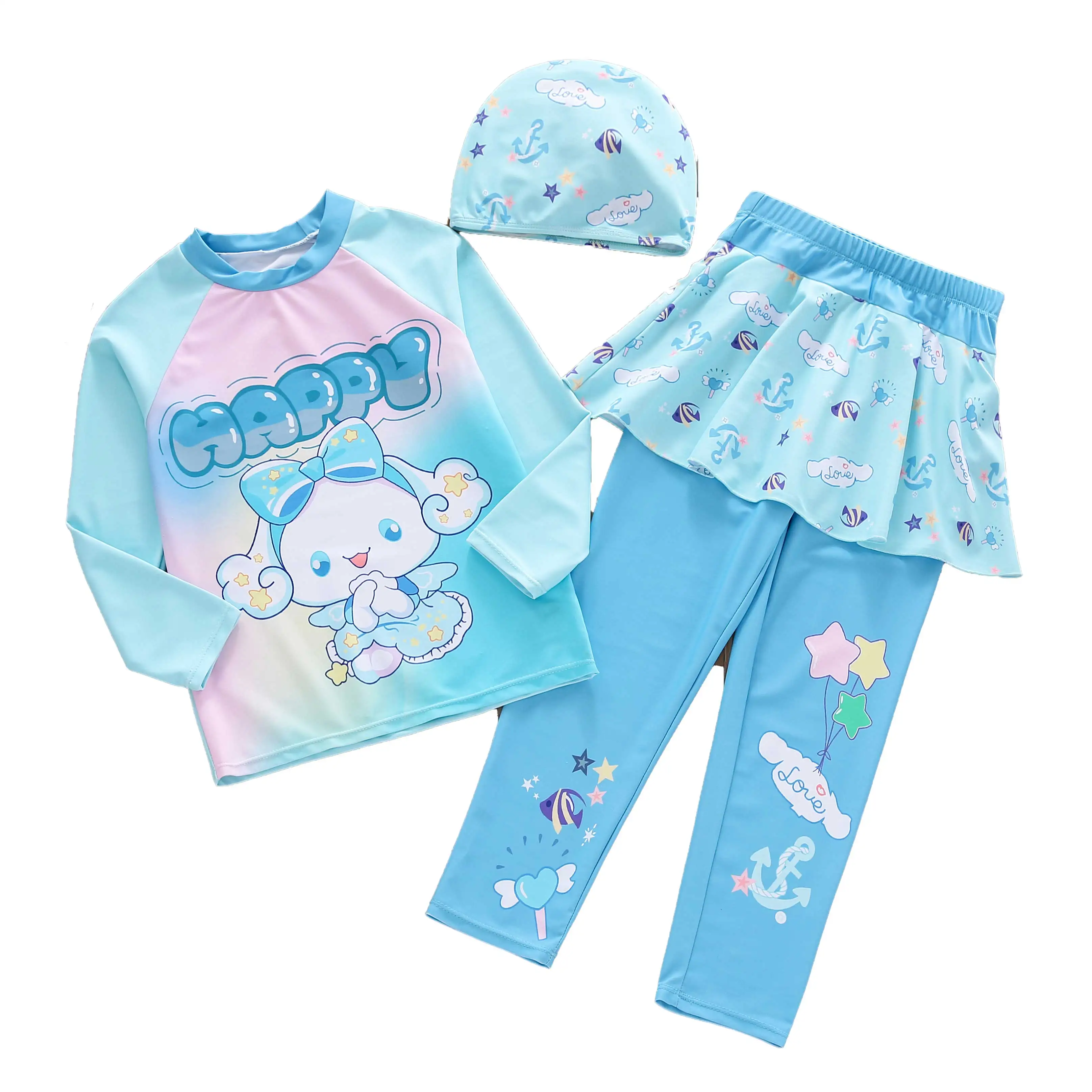 Kawaii Cinnamoroll Swimsuit Three Piece Set Sanrio Cute Anime Swimwear ...
