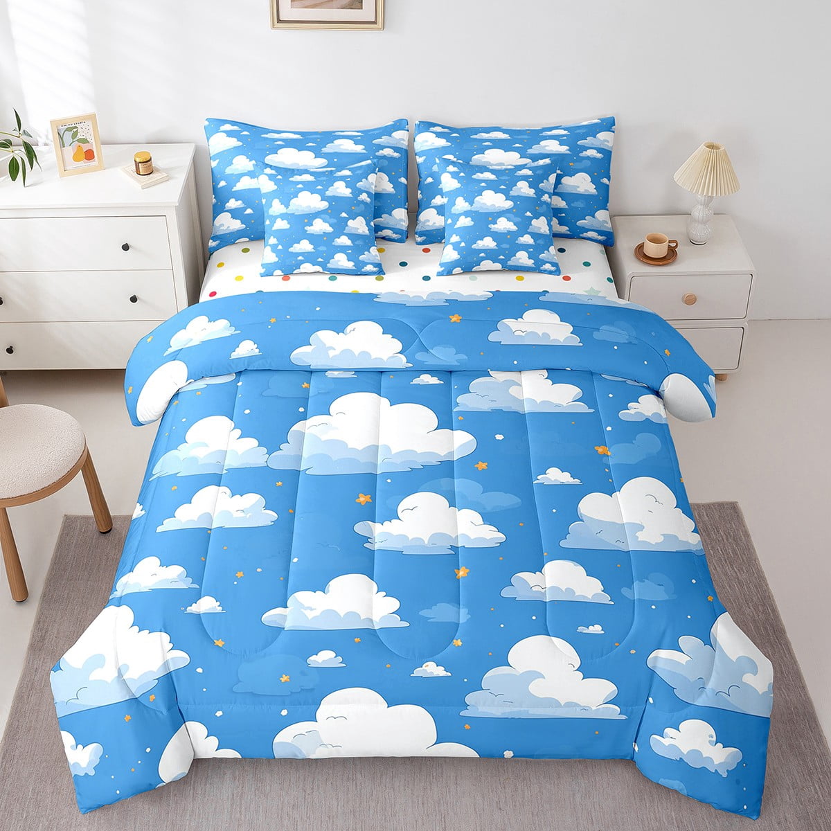 Kawaii Cloud Bed in a Bag Full,Cartoon Glitter Stars Galaxy Comforter ...