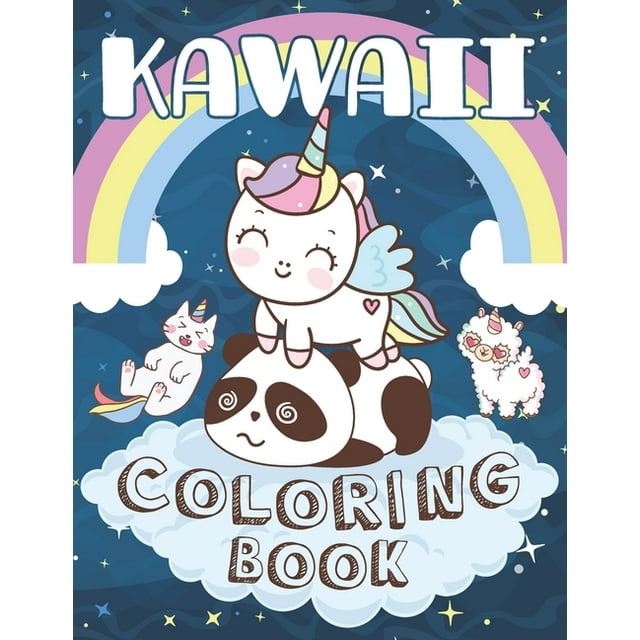 Kawaii Coloring Book: Cute Kawaii Animals Unicorns Dinosaurs Fruits ...