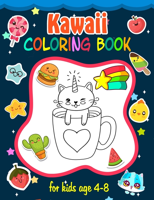 Kawaii Coloring Book for Kids age 4-8: Over 50 cute and easy kawaii ...