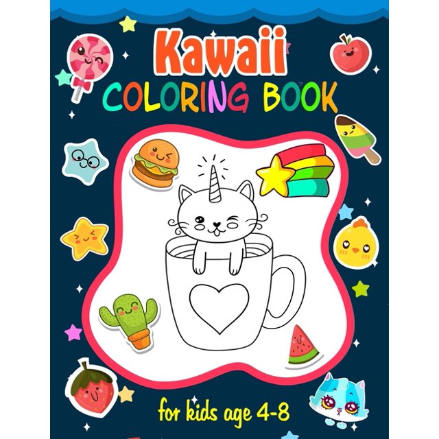 Kawaii Coloring Book for Kids age 4-8: Over 50 cute and easy kawaii ...
