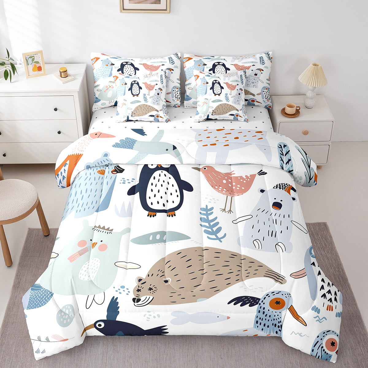 Kawaii Comforter Set 7 Piece Bed in a Bag Twin,Cartoon Animals Bedding ...