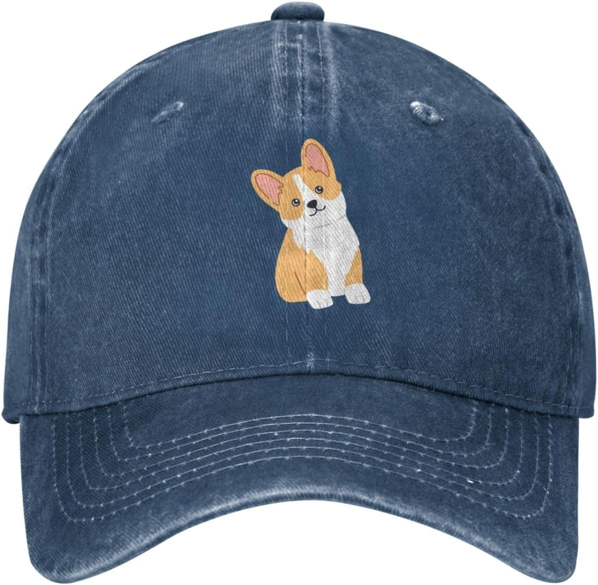 Kawaii Corgi Dog Distressed Adjustable Washed Denim Mens Dad Trucker ...