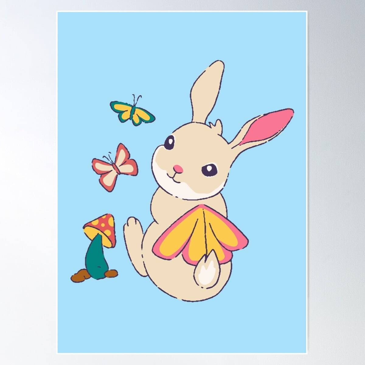 Kawaii Cottage Core Rabbit And Mushroom - Fairycore Poster Wall Art ...