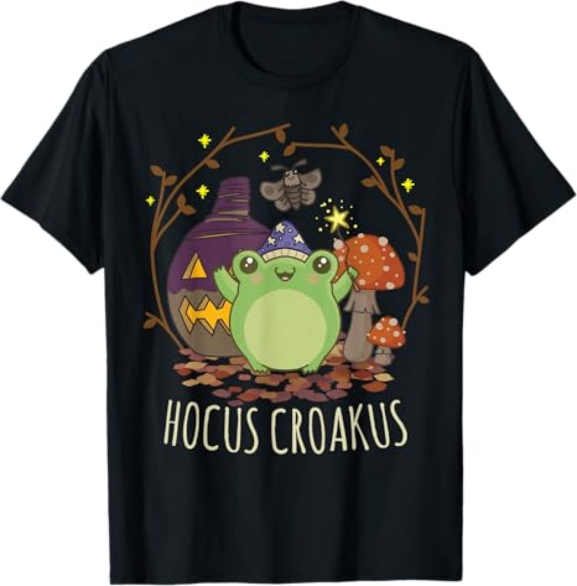 Kawaii Cottagecore Aesthetic Frog Hocus Croakus Halloween T-shirt ...