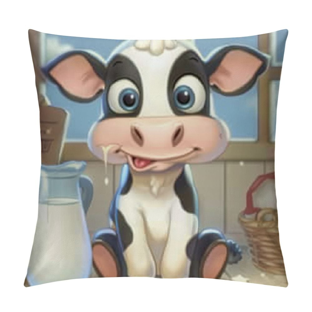 Kawaii Cow Cushion Covers Cute White Black Cattle Pillow Covers Milk ...