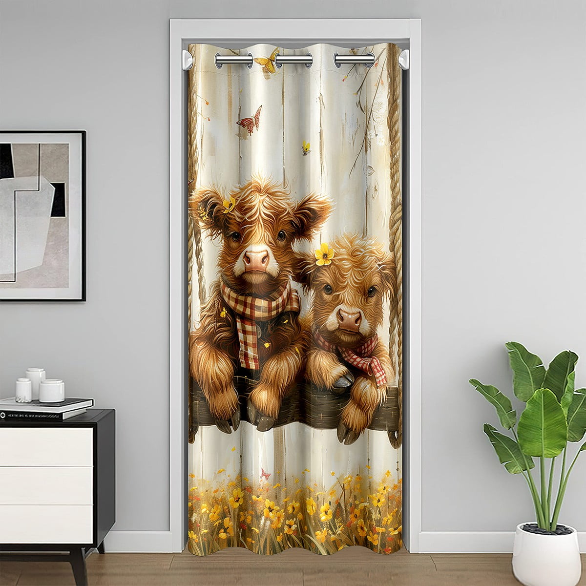 Kawaii Cow Door Curtain 1 Panel,42"W X 80"L,Farm Swing Cattle Animals ...